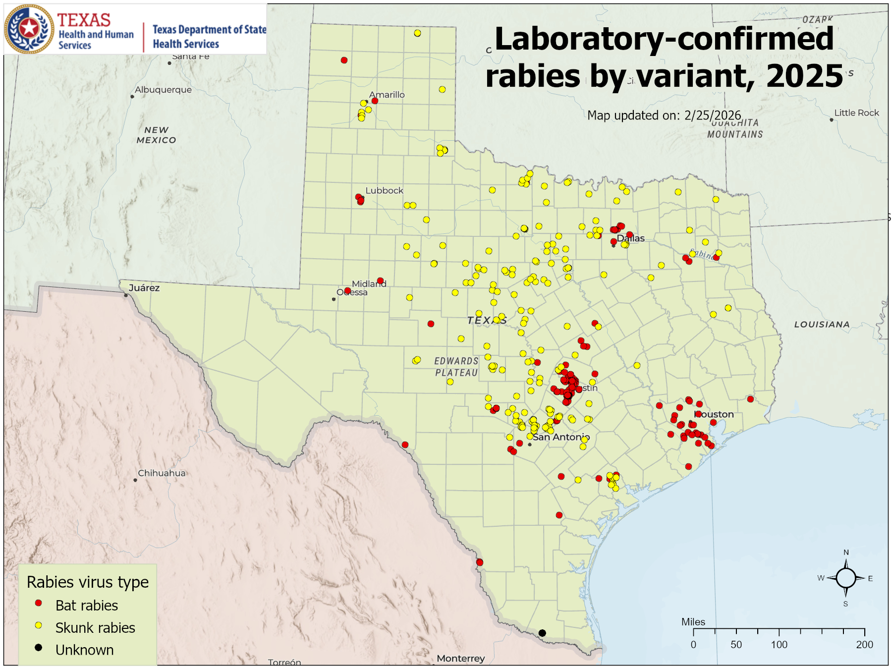 Rabies Maps 2025 | Texas DSHS